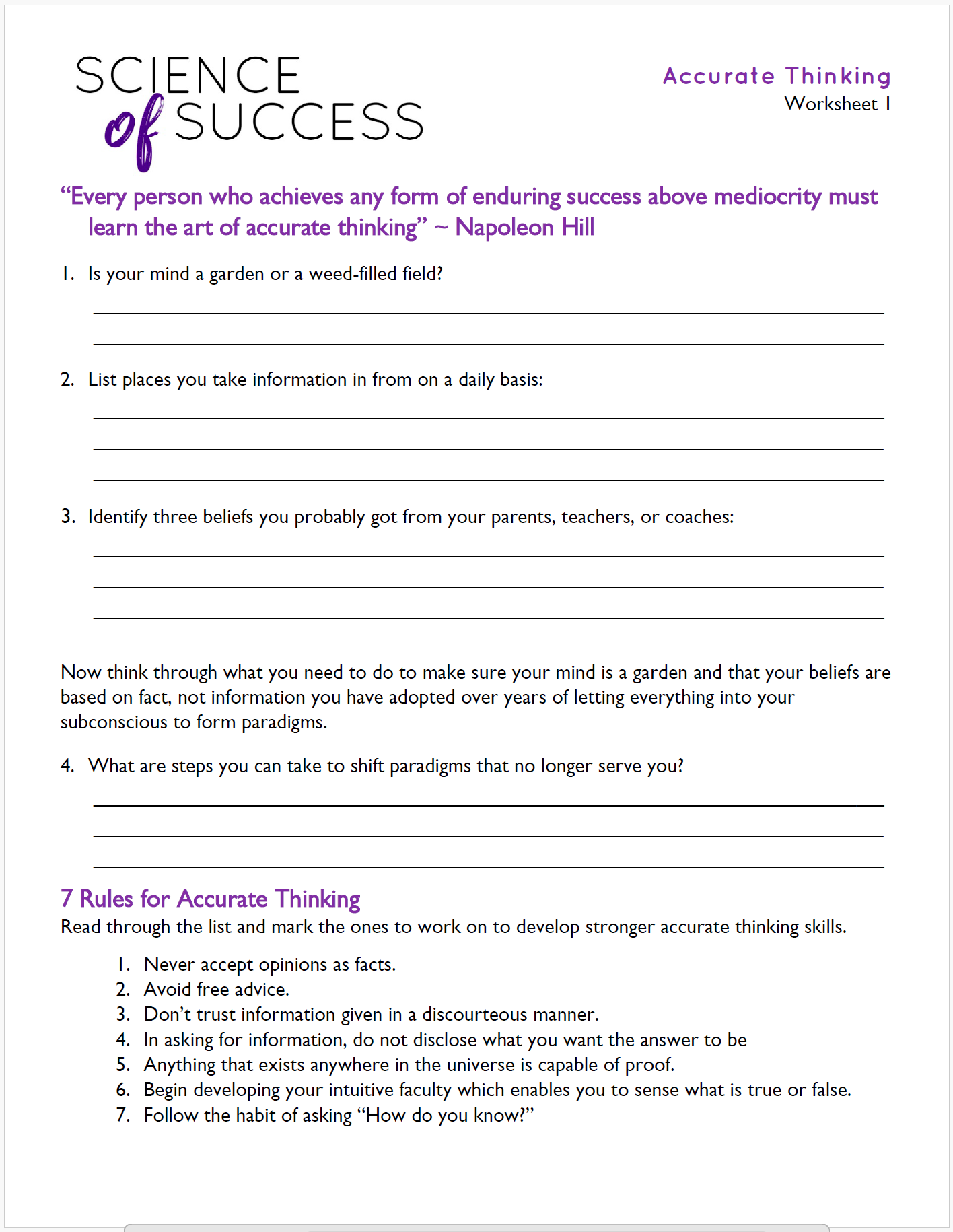 Accurate Thinking Worksheet – Judy Balloff