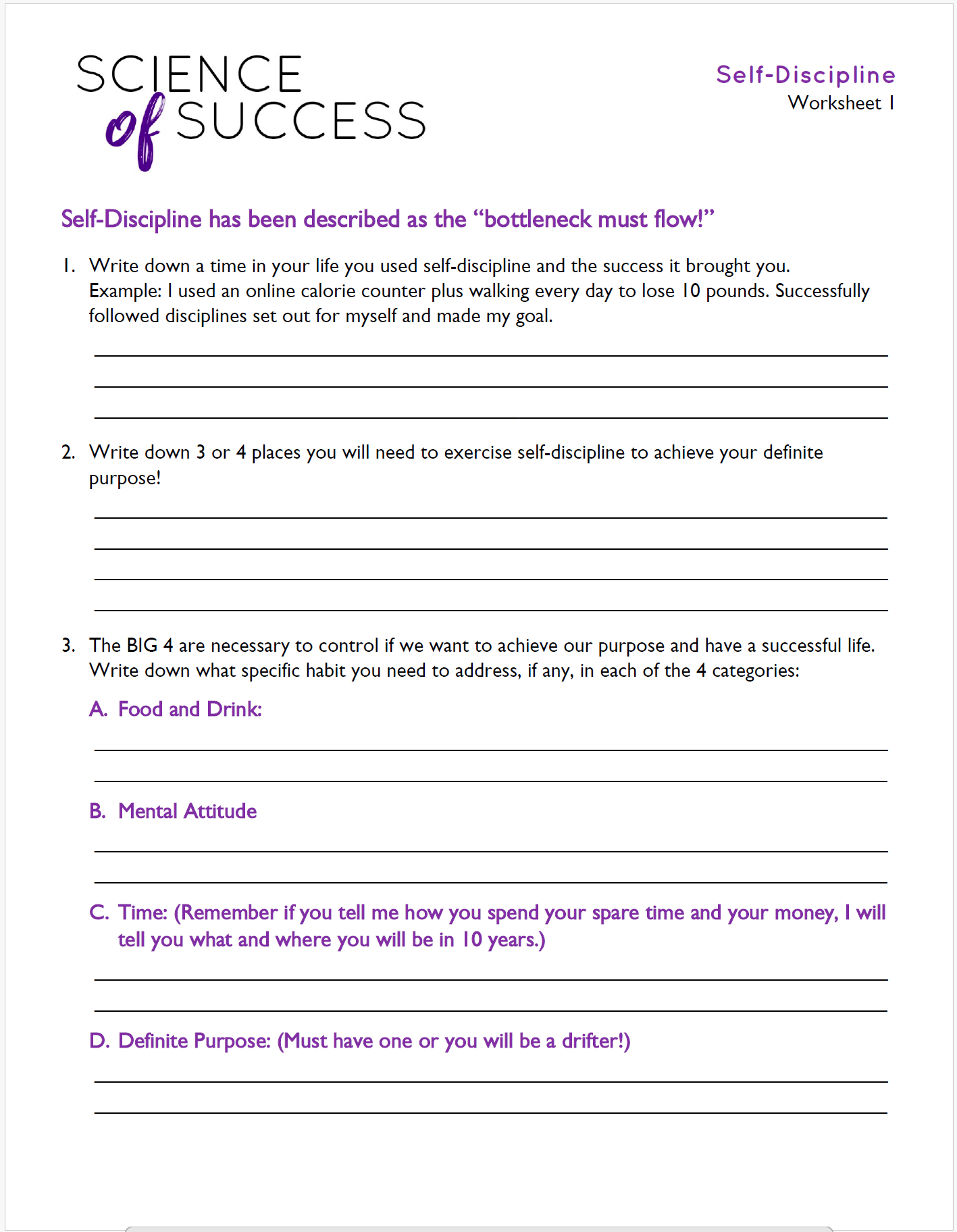 Self-Discipline Worksheet – Judy Balloff